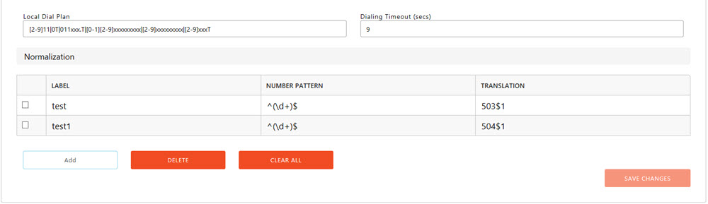 Dial Plan - Standard View