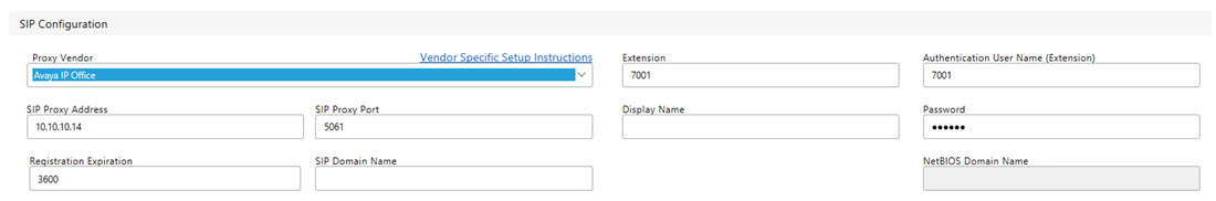 SIP Config - Standard View